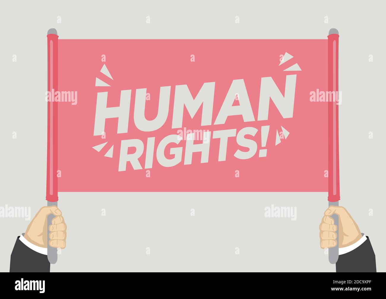 People raised hands and shouting with Human rights. Concept of ...