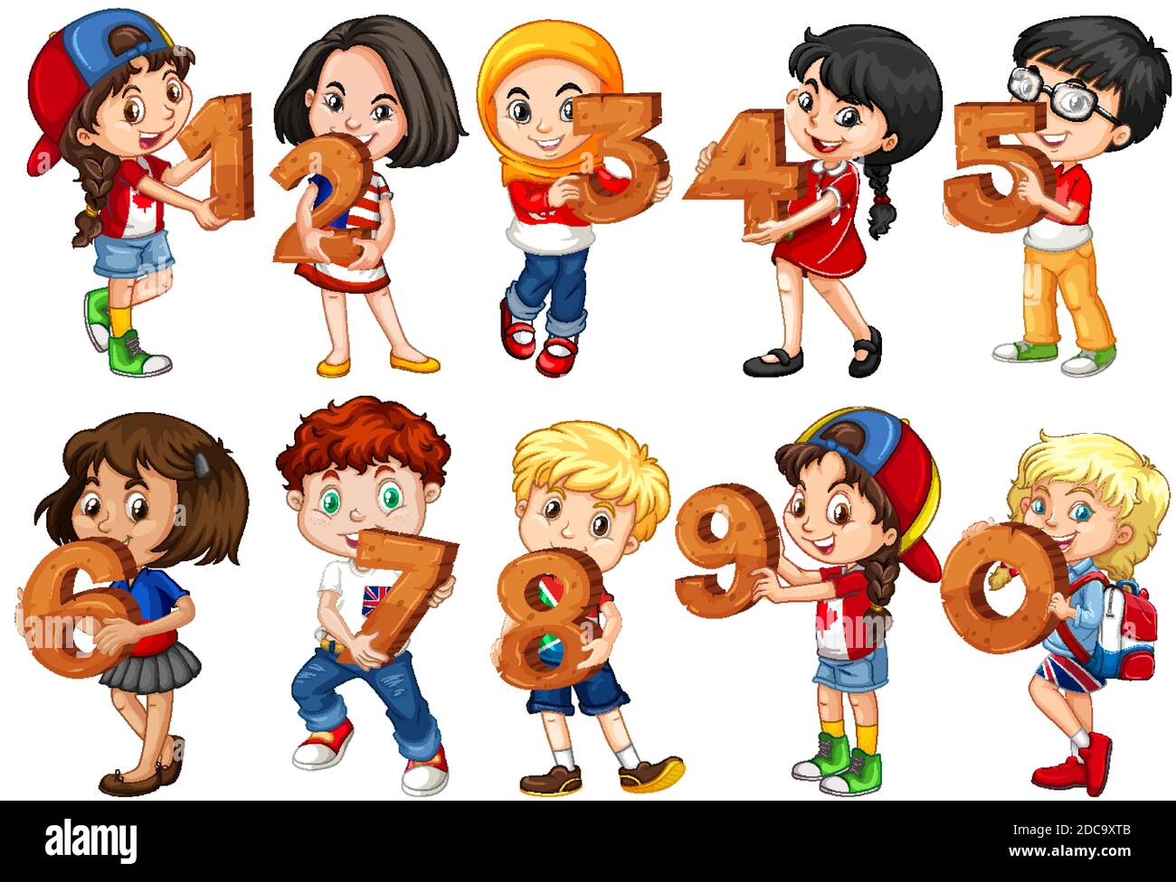 Set of different children holding math number illustration Stock Vector ...