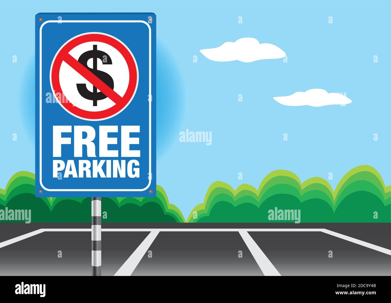 Vector illustration of a signboard showing free parking message Stock ...