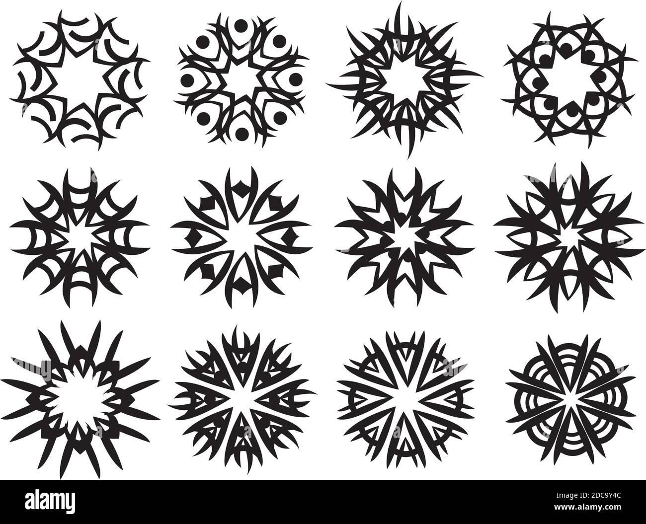 Set of twelve vector illustrations of abstract round symbol pattern in ...