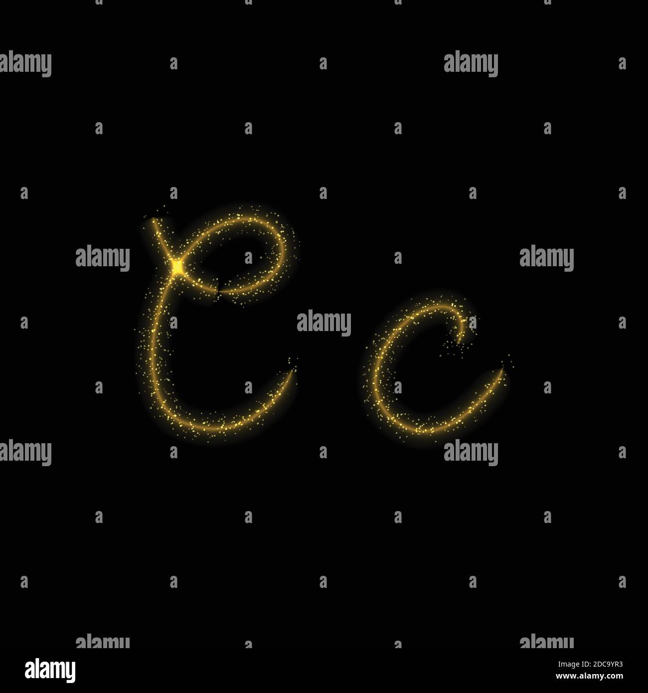 Gold glitter letter C, star sparkle trail font on dark background Stock ...