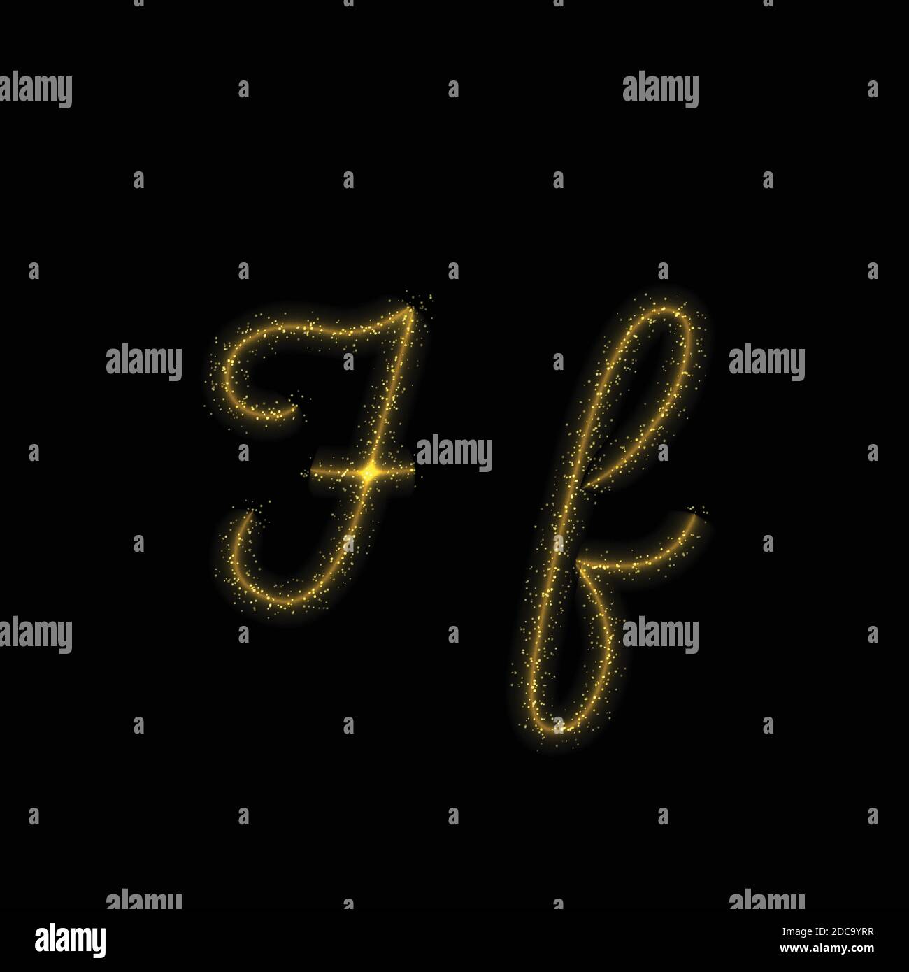 Gold glitter letter F, star sparkle trail font on dark background Stock ...