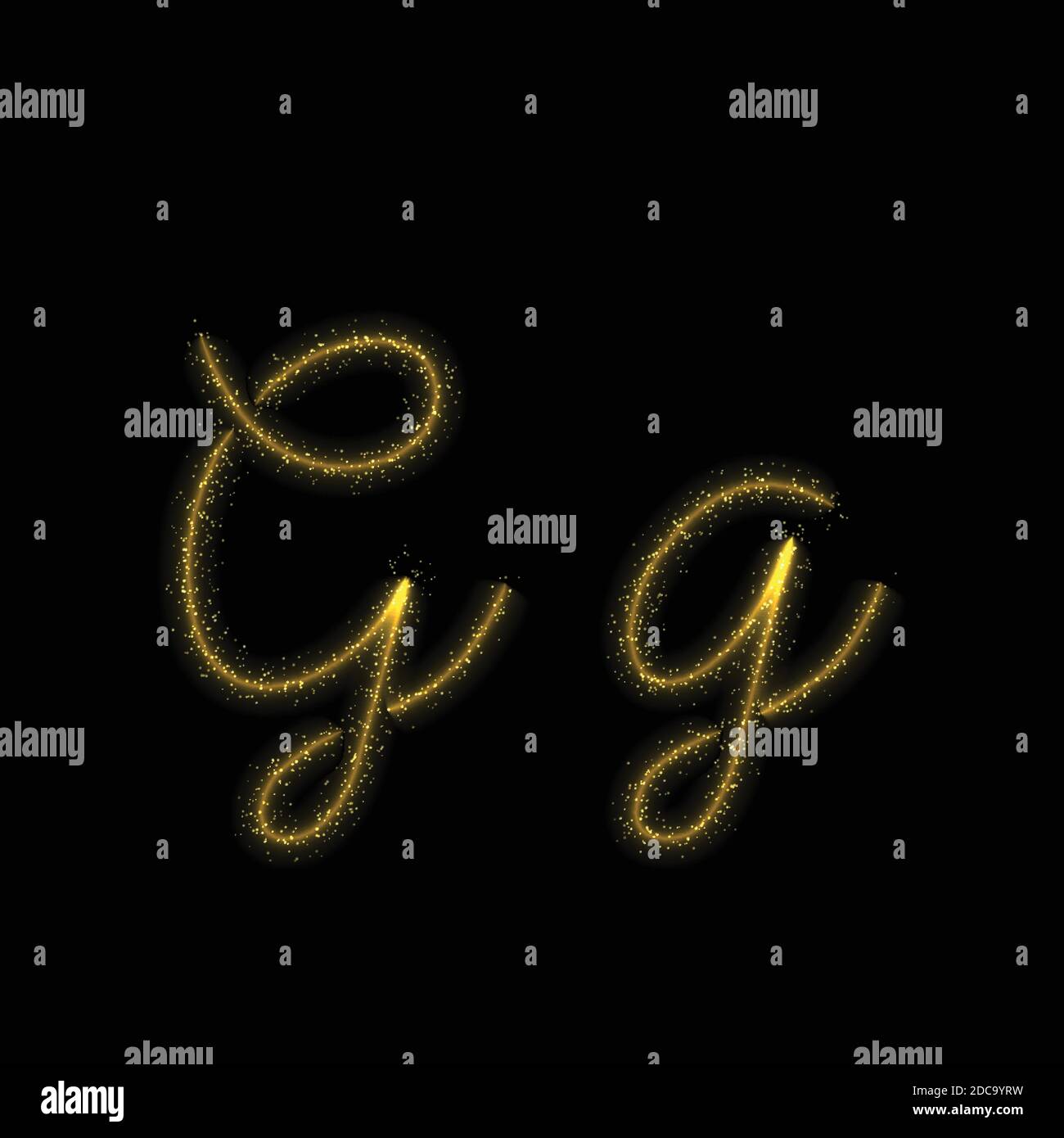 Gold glitter letter G, star sparkle trail font on dark background Stock ...