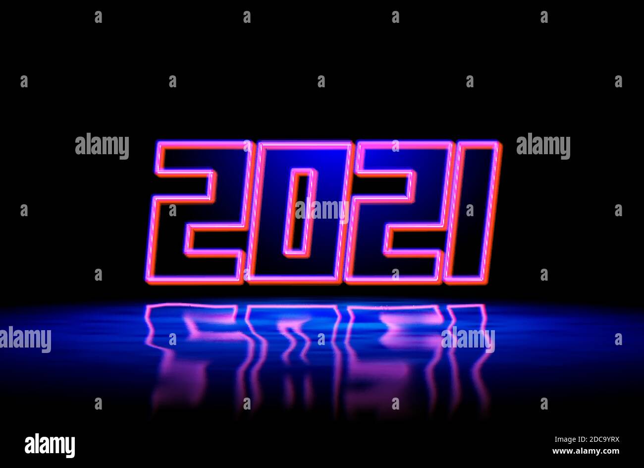 2021 New Year blue neon sign with shiny 3D digits and realistic ...