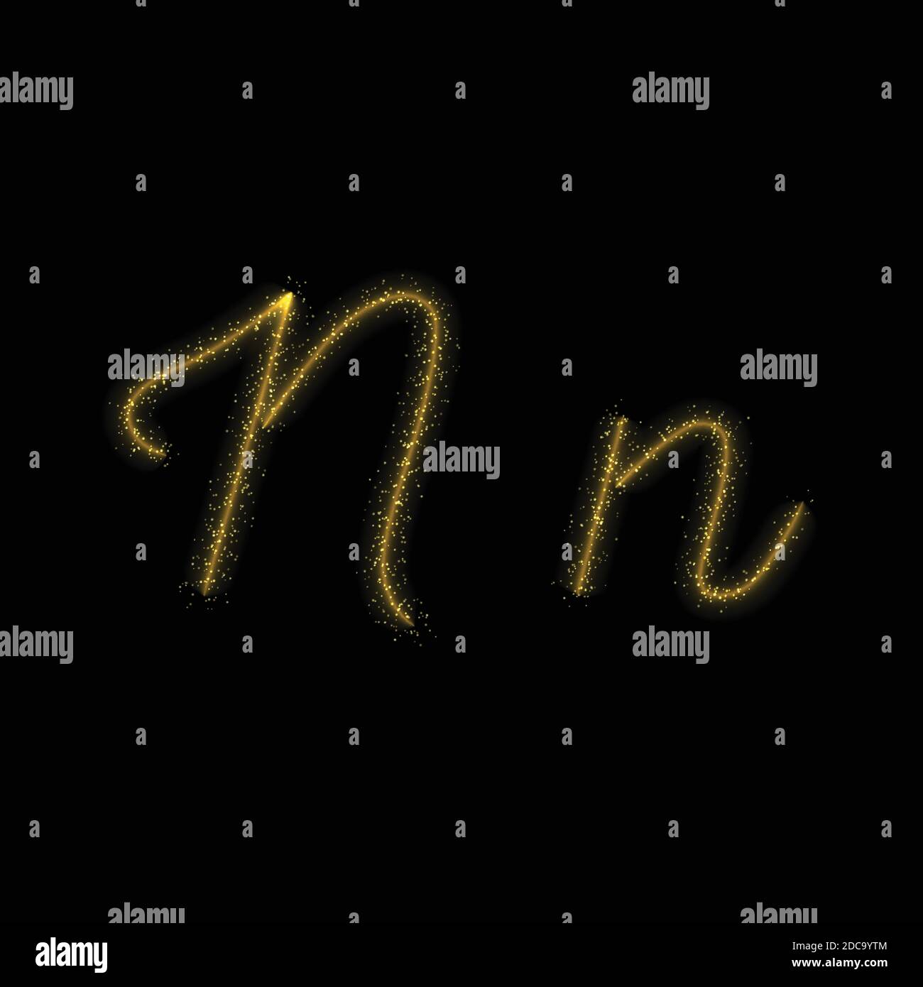 Gold glitter letter N, star sparkle trail font on dark background Stock ...