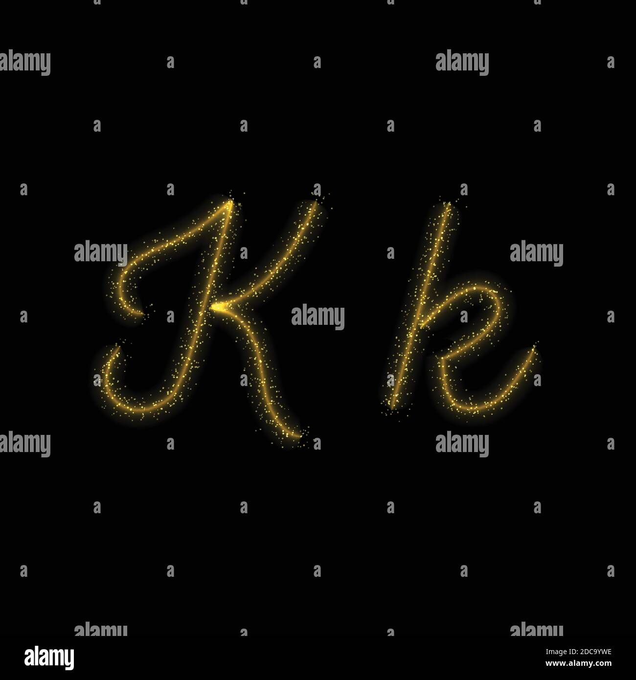Gold glitter letter K, star sparkle trail font on dark background Stock ...