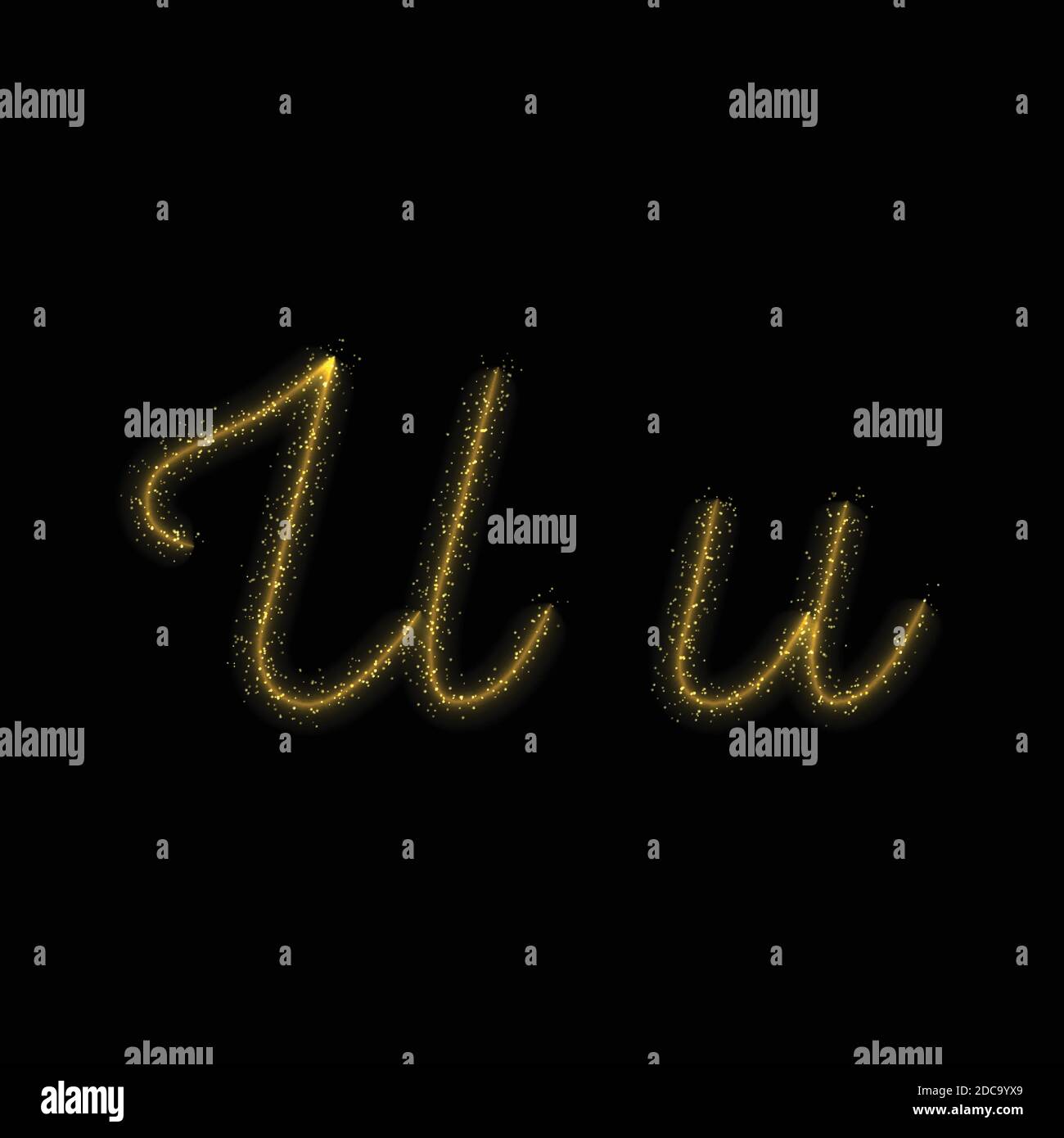 Gold glitter letter U, star sparkle trail font on dark background Stock ...