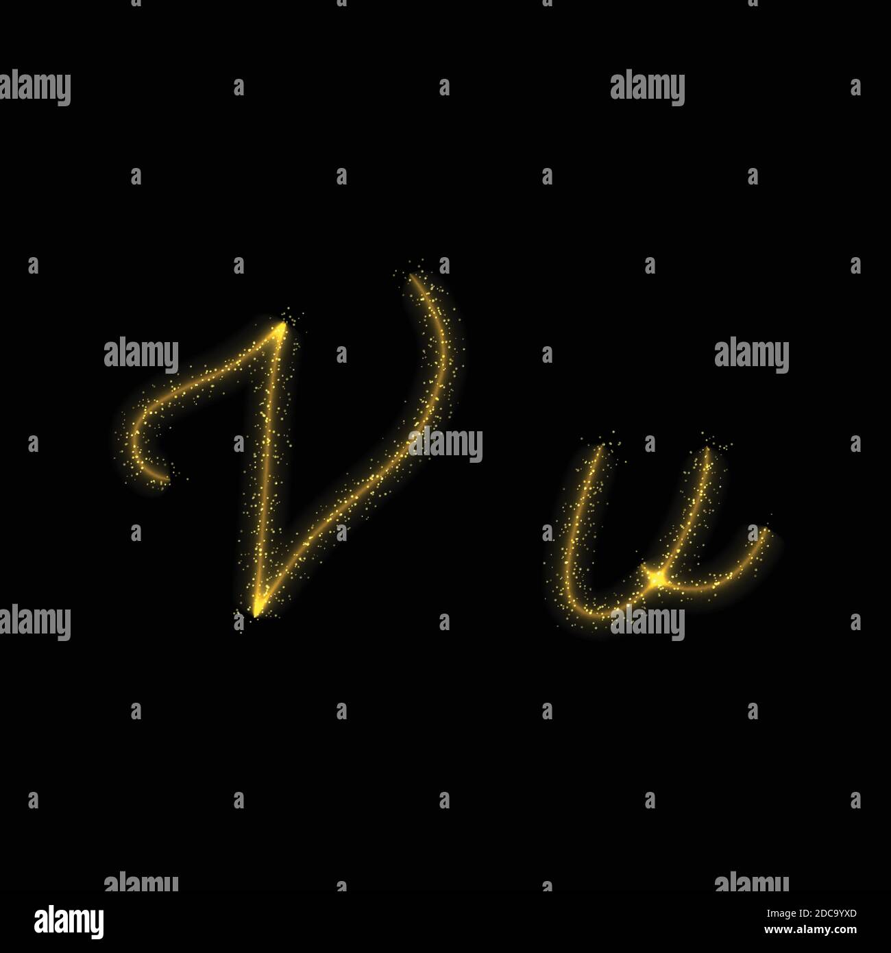 Gold glitter letter V, star sparkle trail font on dark background Stock ...