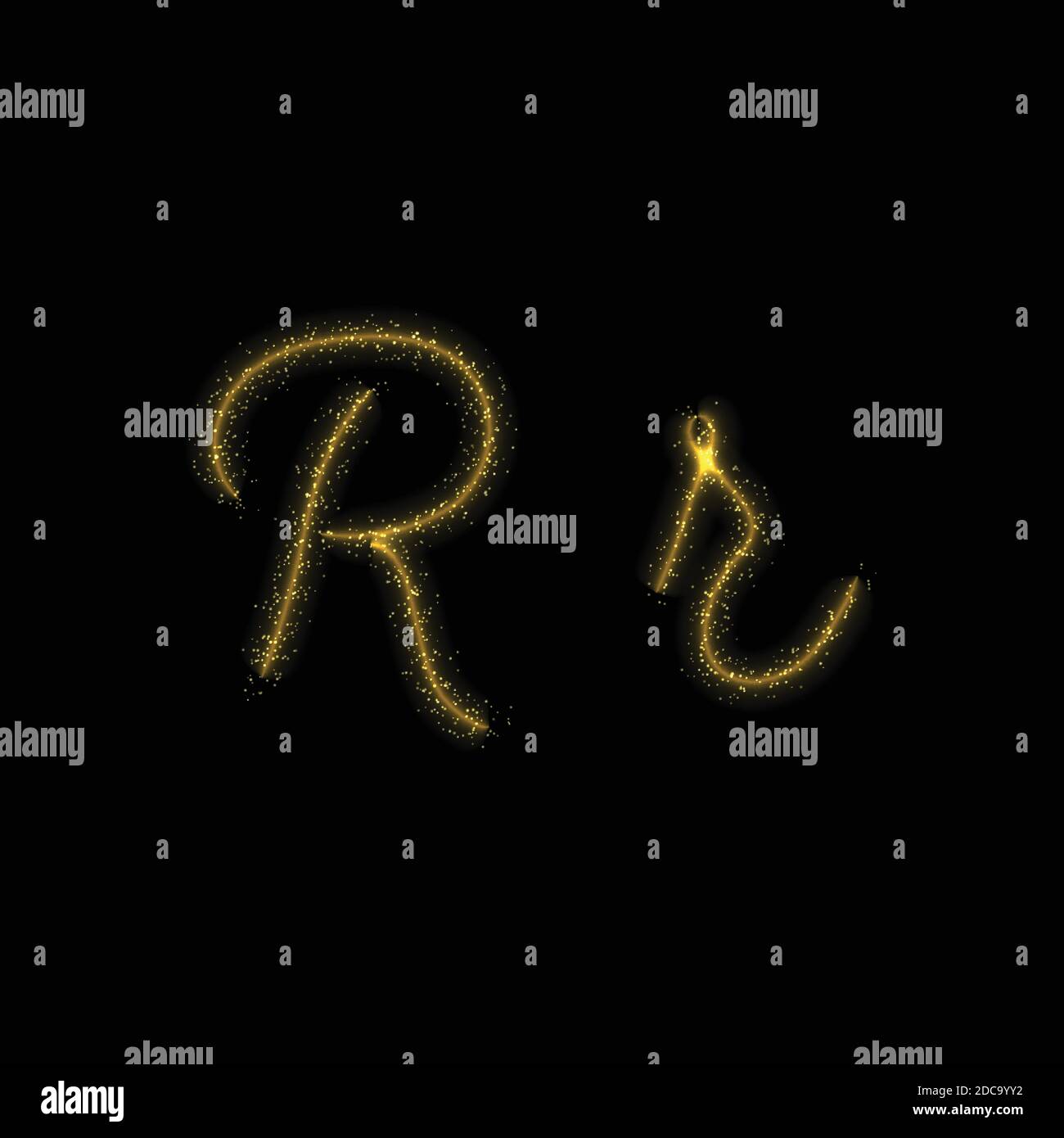 Gold glitter letter R, star sparkle trail font on dark background Stock ...