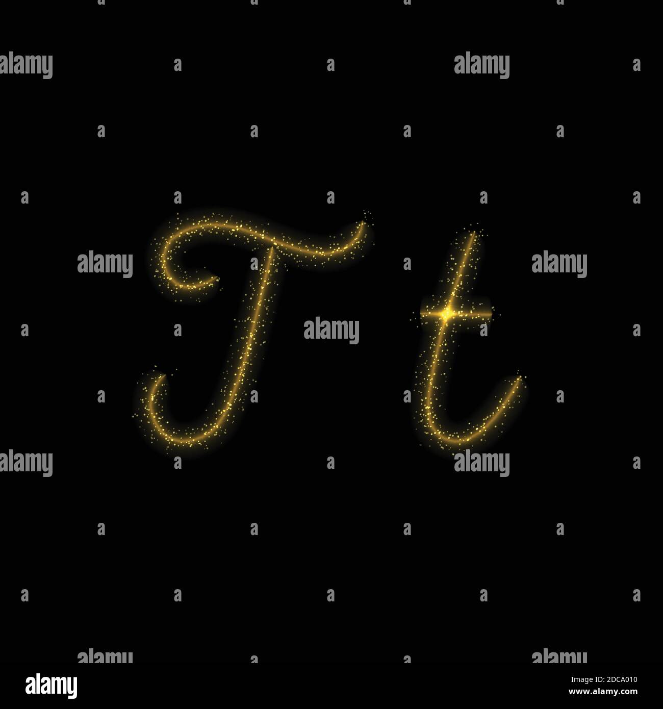 Gold glitter letter T, star sparkle trail font on dark background Stock ...