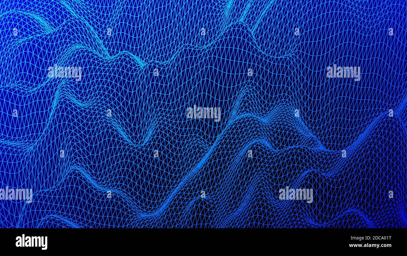 Digital landscape with mountains or clouds made of triangular line grid ...