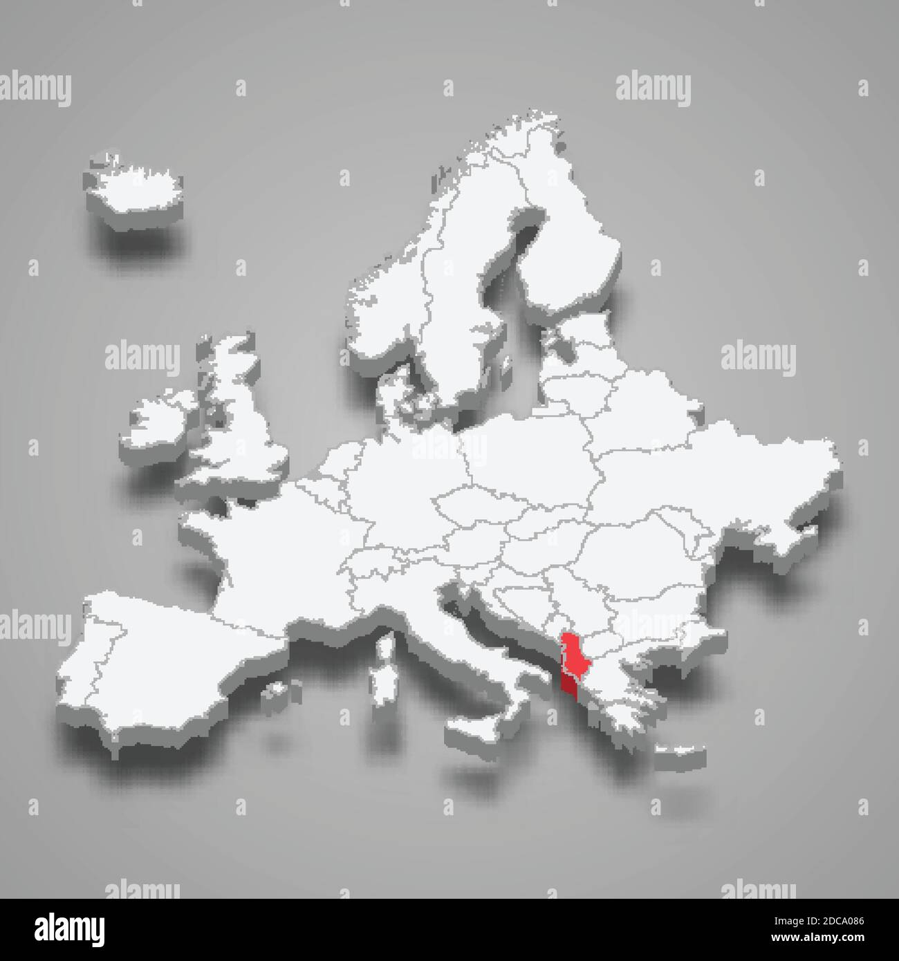 Albania country location within Europe 3d isometric map Stock Vector ...