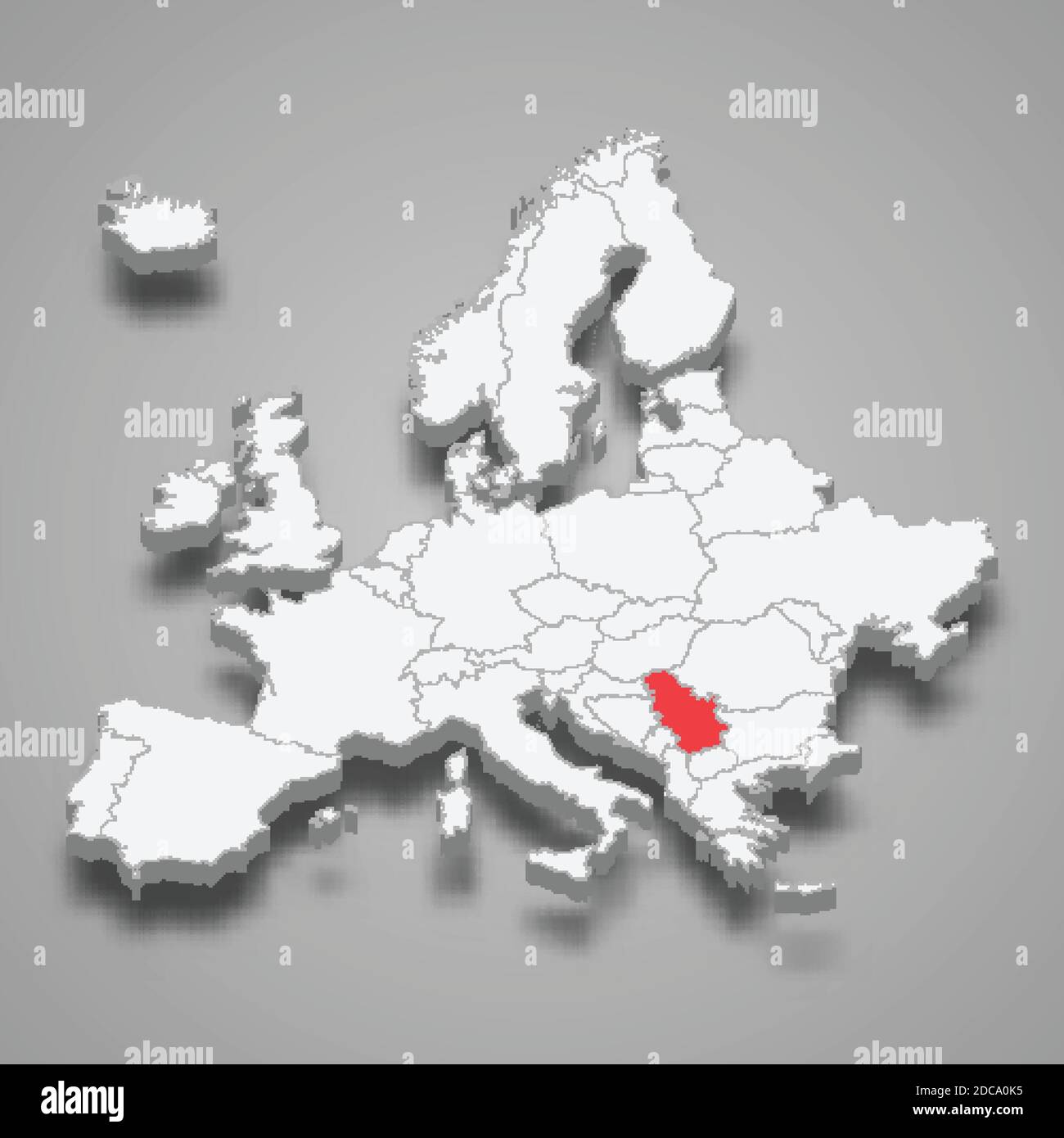 Serbia Country Location Within Europe 3d Isometric Map Stock Vector