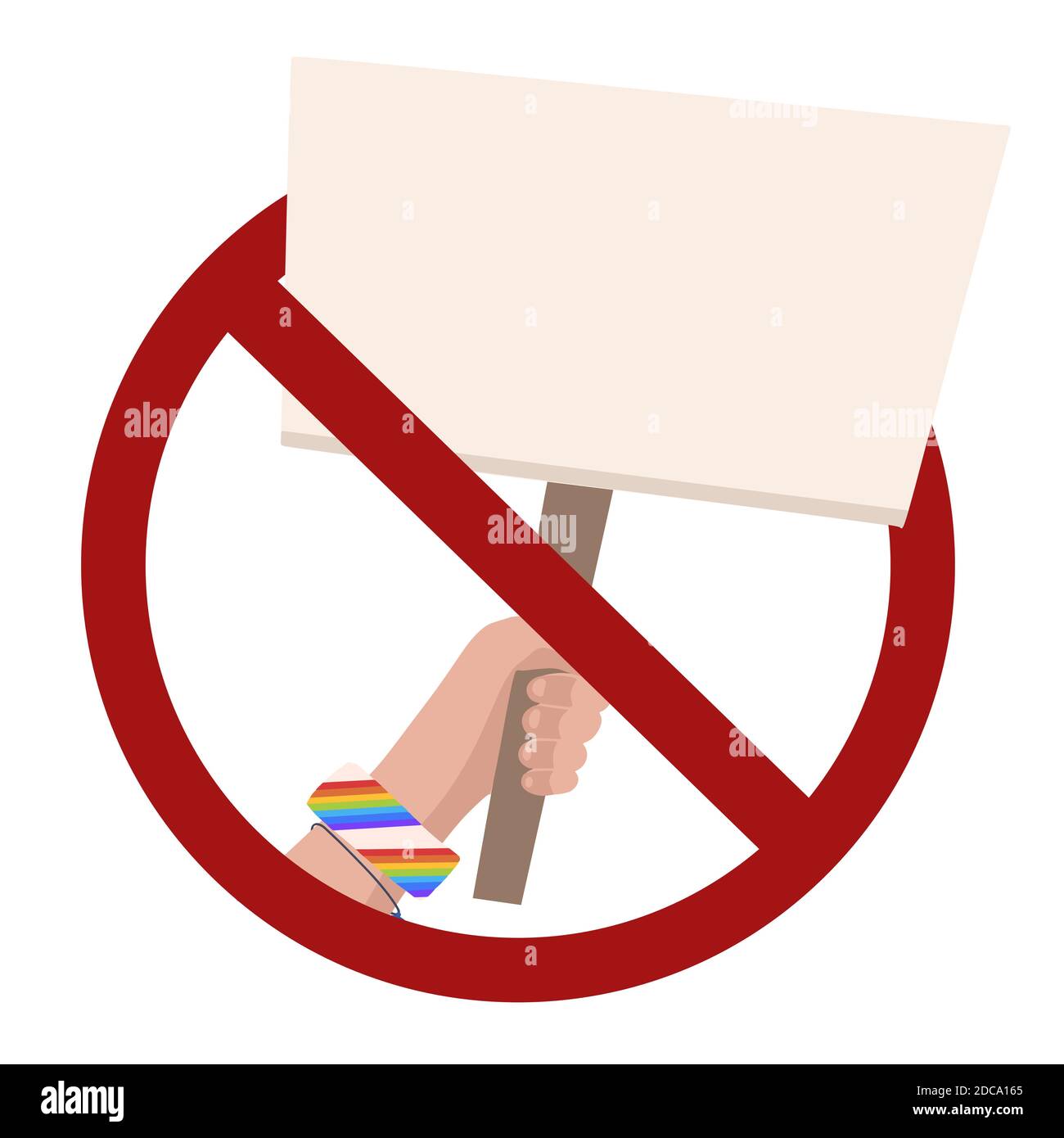 Ban on rallies. Flat illustration of hand with banner in a red ...