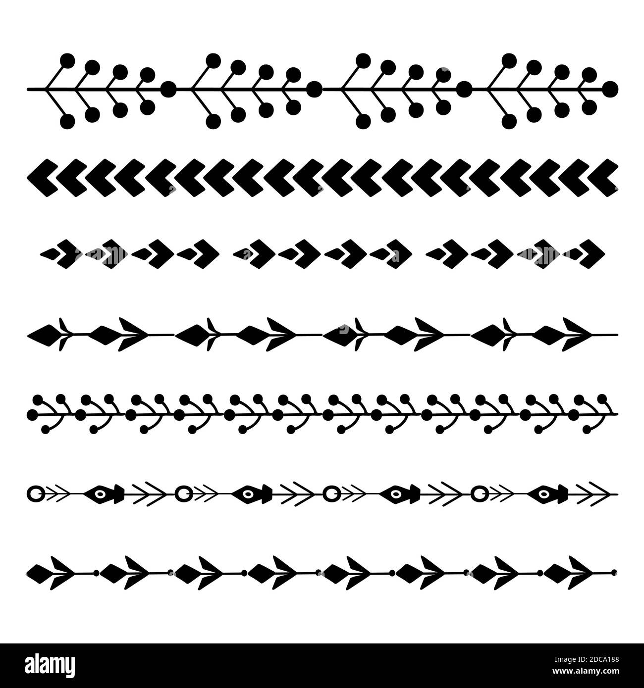 Set of black natural horizontal dividers. Seamless print floral borders ...