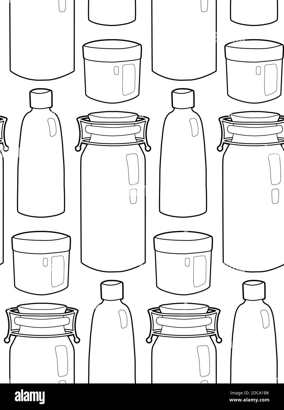 Seamless outline texture of glass bottles and jar in a row on white ...