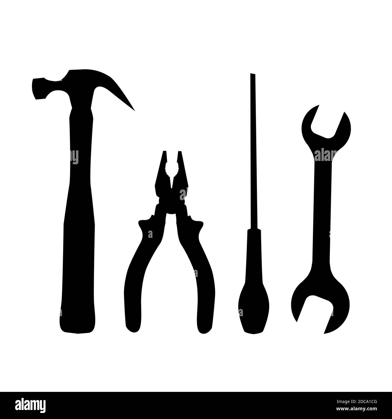 Set of black silhouettes of work tools isolated on white background ...