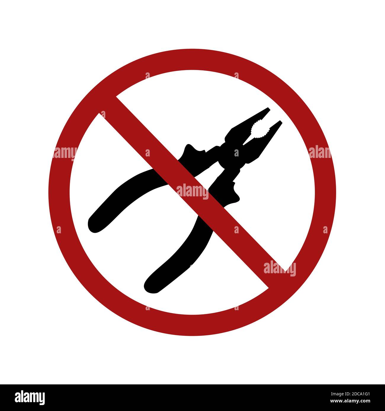 Black silhouette of pliers in red prohibition sign. The ban on noise ...