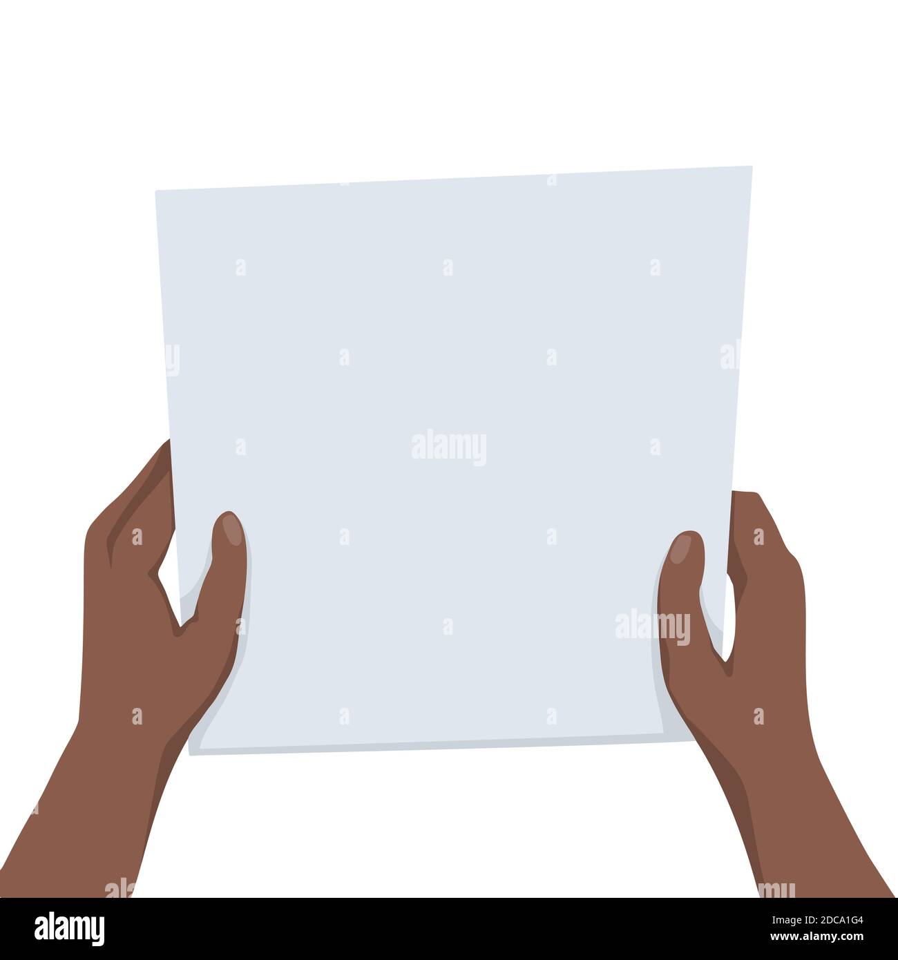 Flat illustration of african hands holding a sheet of paper with place ...