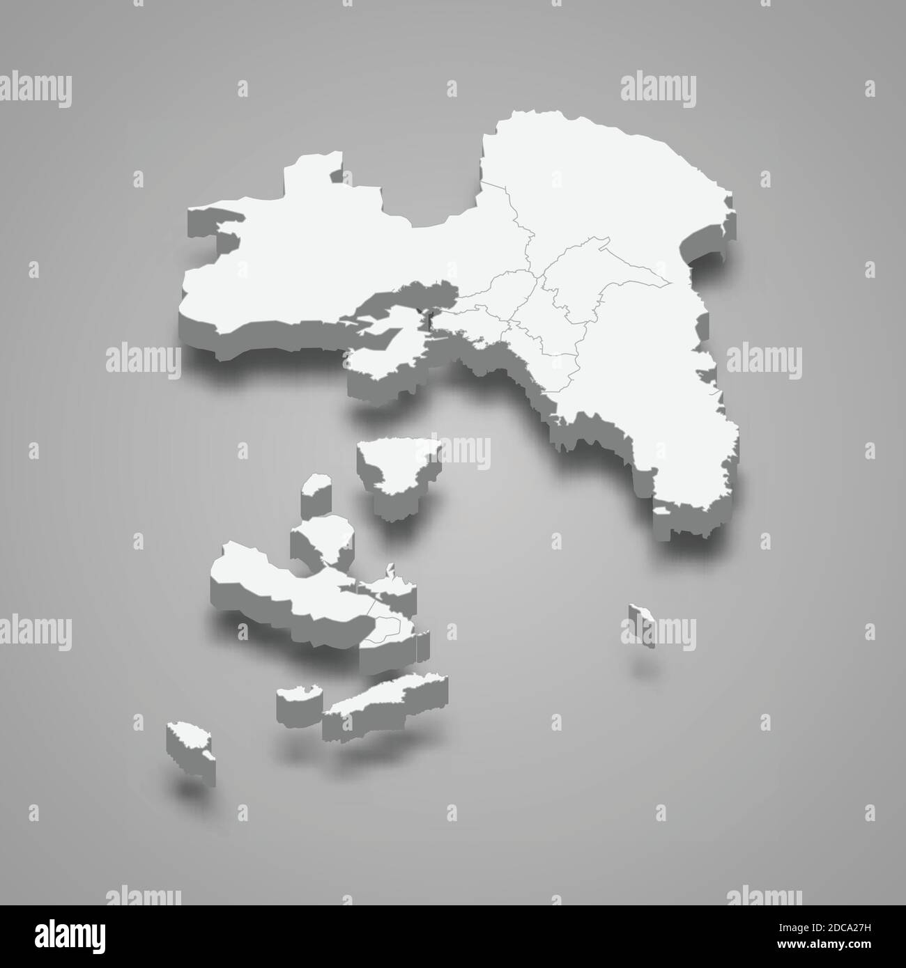 3d isometric map of Attica is a region of Greece, vector illustration ...