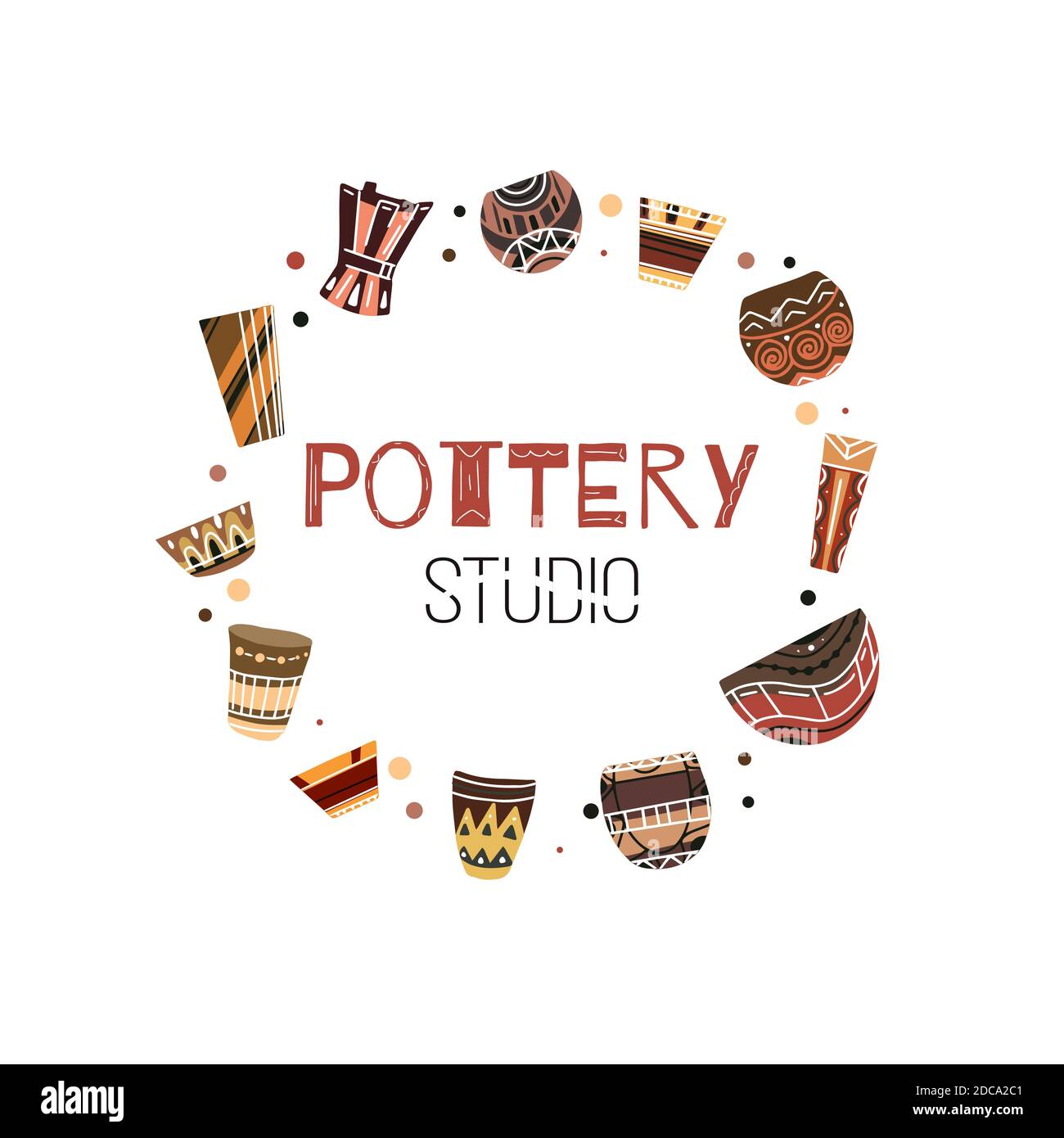 Pottery Studio. Cartoon flat doodle illustration of clay pots and vases ...
