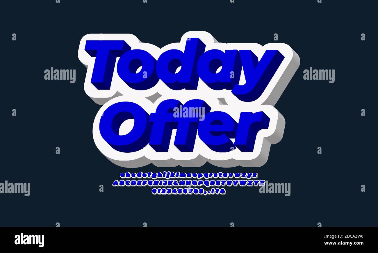 blue and white 3d modern alphabet or letter text effect or font effect ...