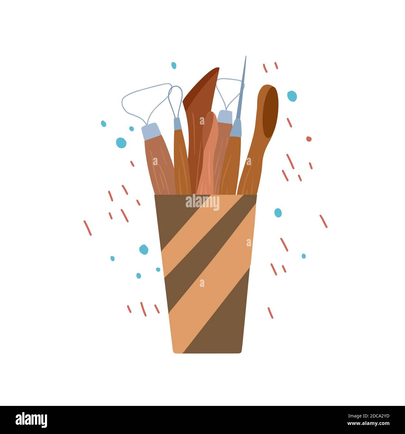 Colored flat illustration of wood tools for pottery and sculpting in ...