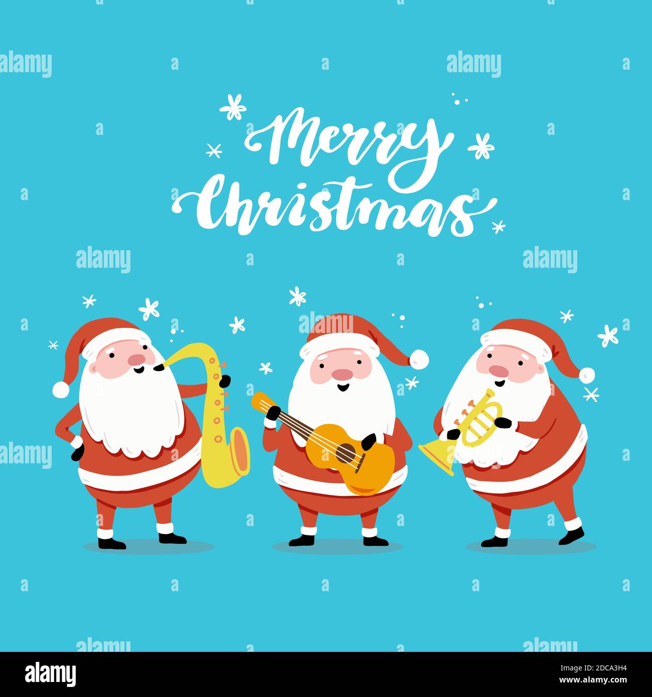 Set of cartoon Santa Claus in different poses with musical instrument ...