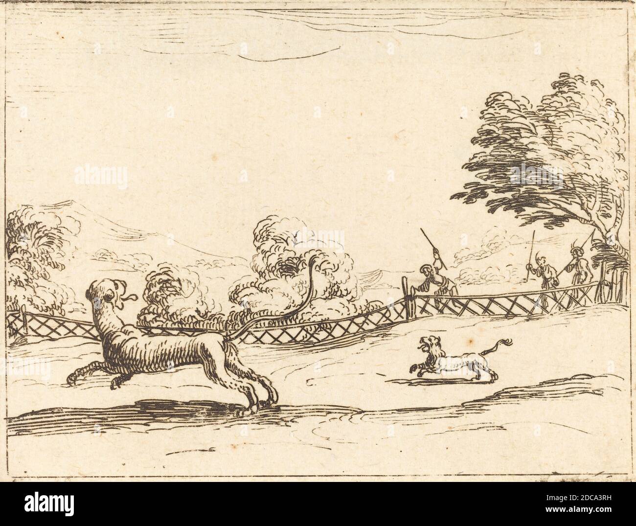 Jacques Callot, (artist), French, 1592 - 1635, Lioness and Cub Pursued ...