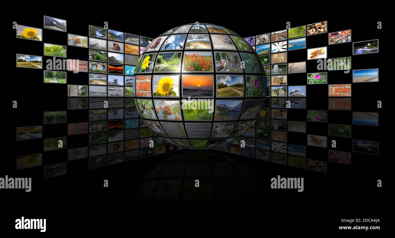 Multimedia sphere, tv news concept illustration Stock Photo - Alamy