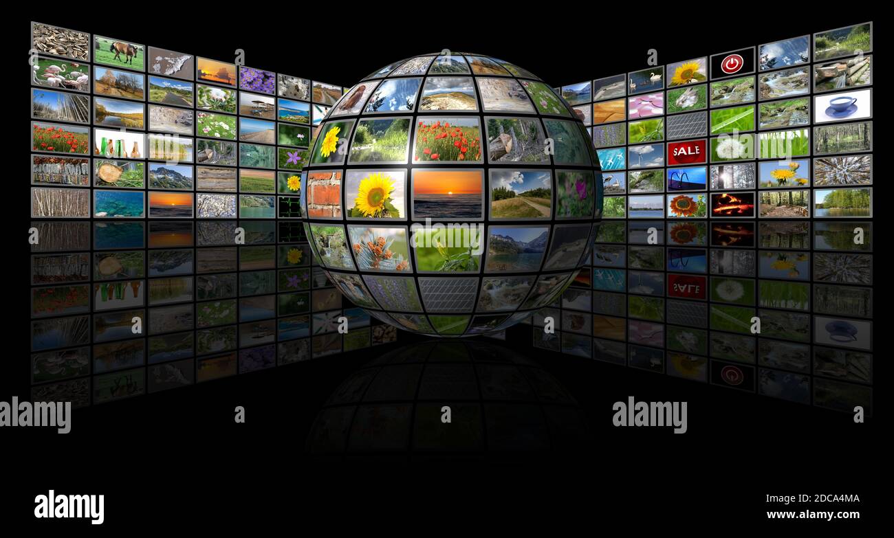 Multimedia concept illustration with media globe on white background ...