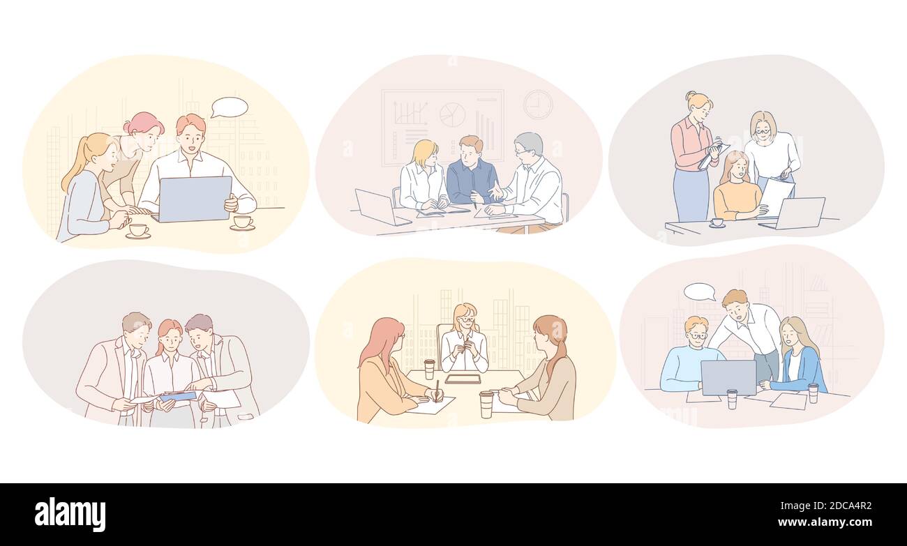 Teamwork, communication, meeting, discussion, collaboration concept ...