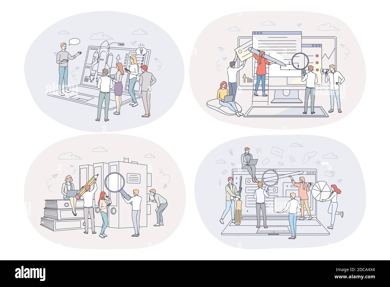 People analysing screen Stock Vector Images - Alamy