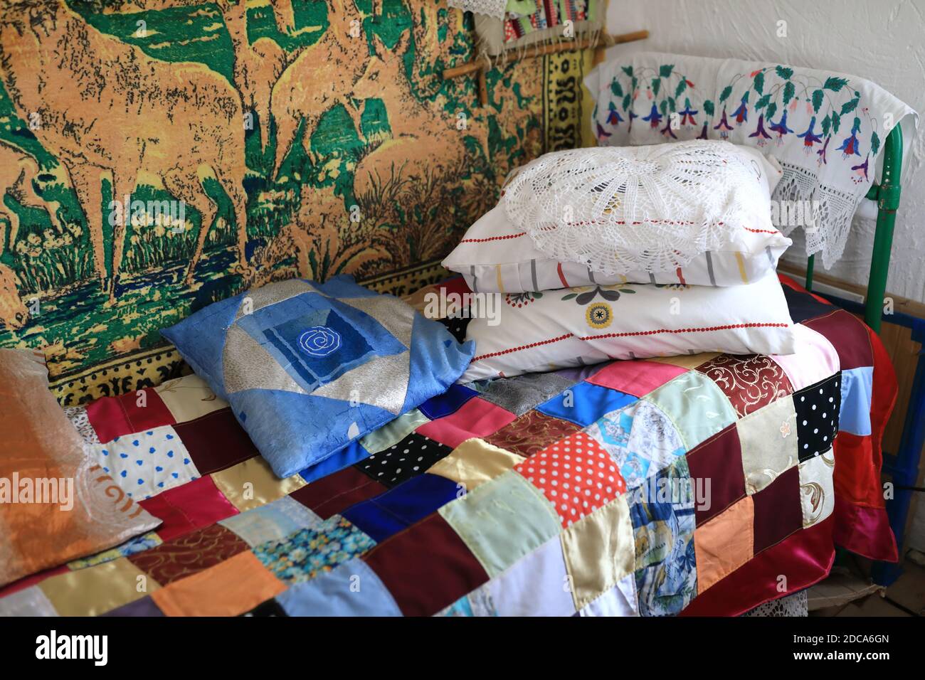 Details of rustic traditional bedroom interior, Russia Stock Photo - Alamy