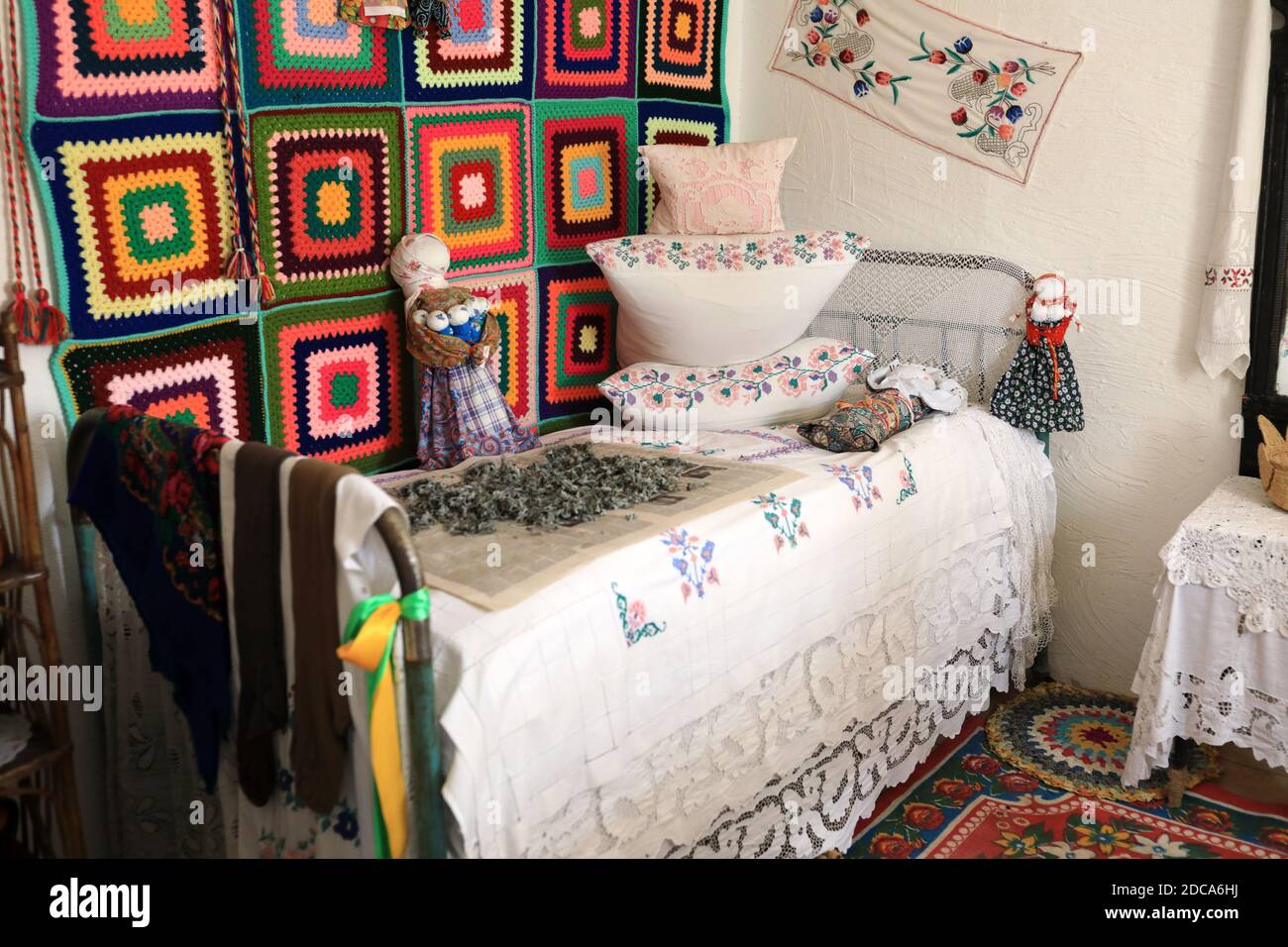 View of rustic bedroom interior in Russia Stock Photo - Alamy