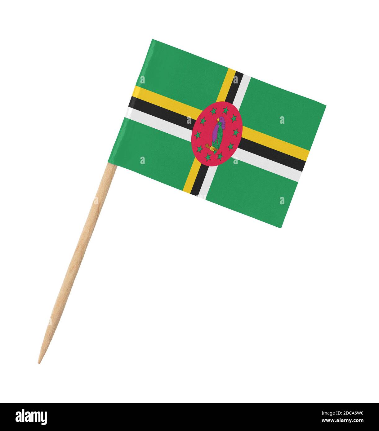 Small paper flag of Dominica on wooden stick, isolated on white Stock ...