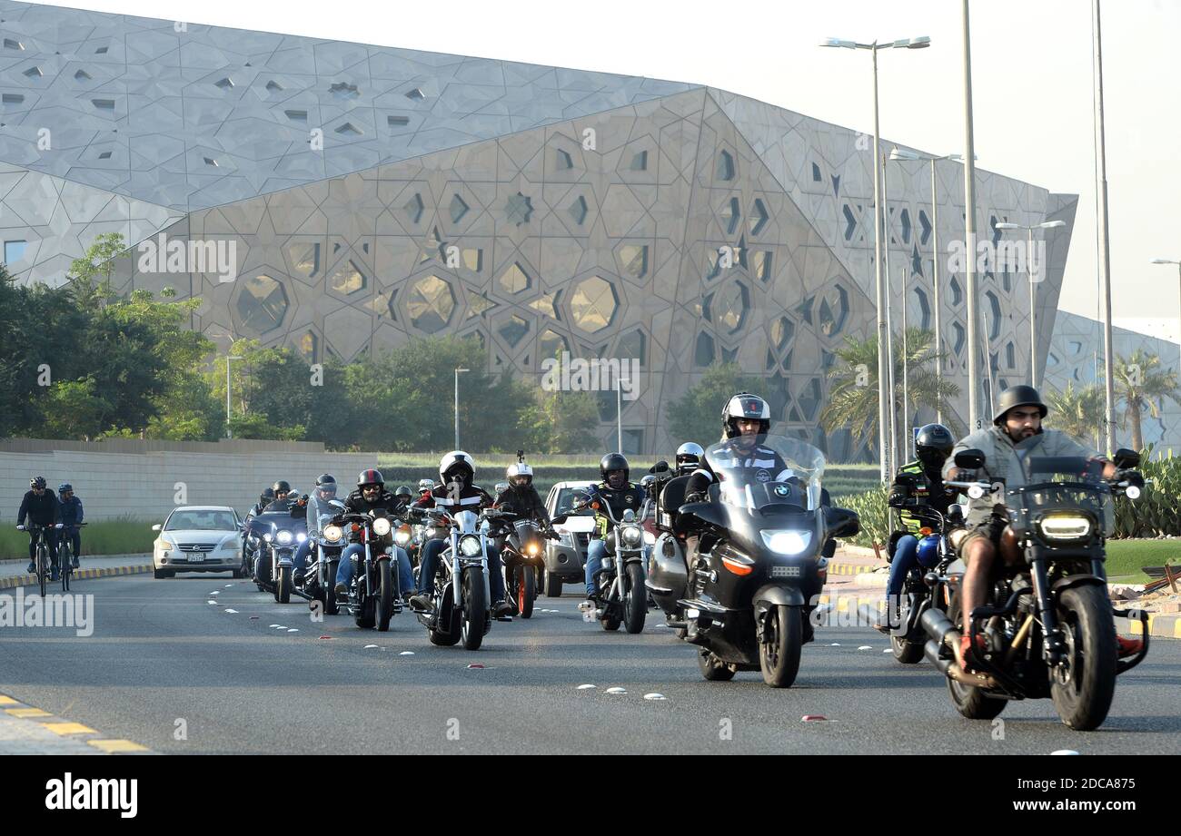 Kuwait City, Kuwait. 20th Nov, 2020. Motorcyclists ride on the street ...