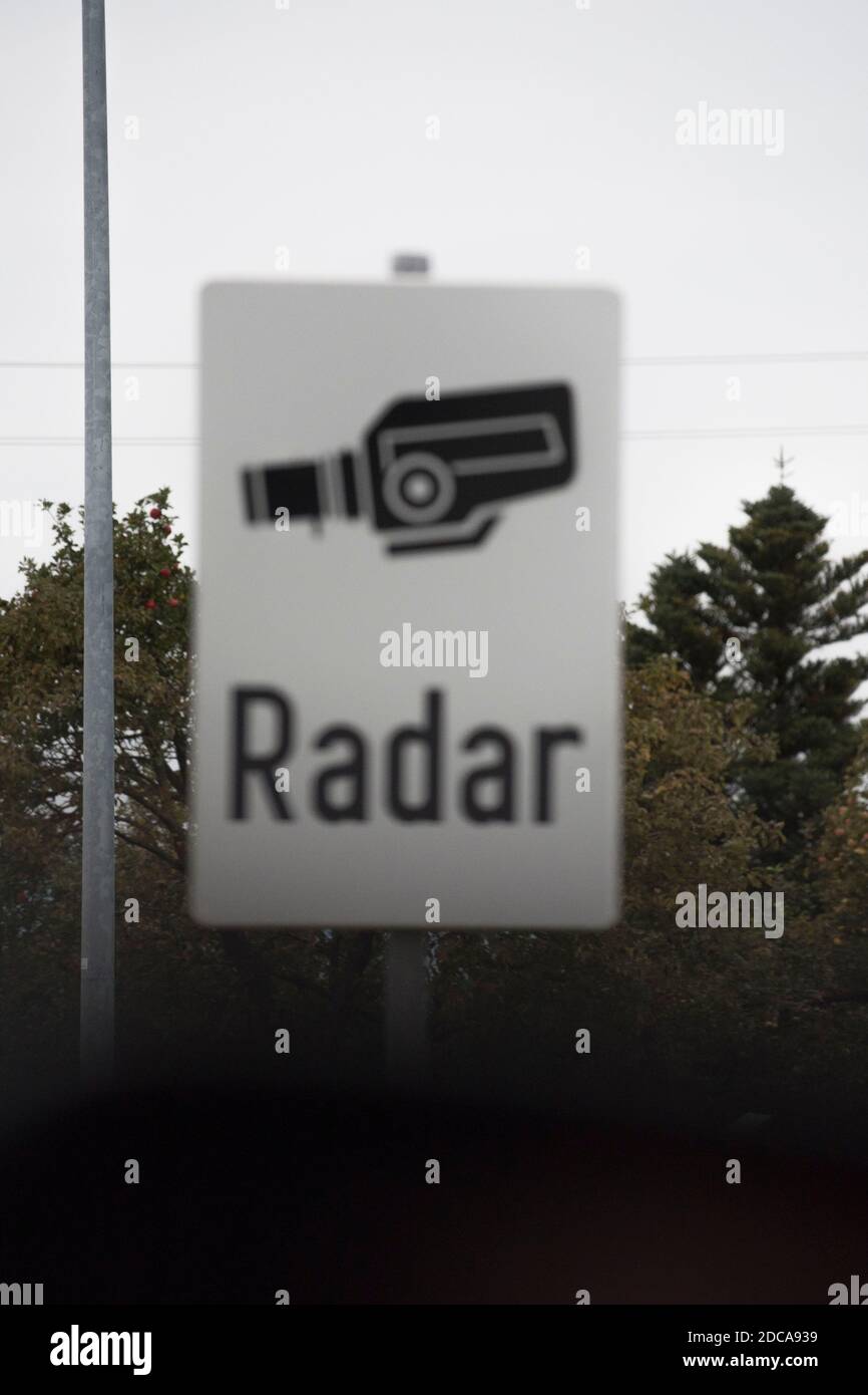 speed limit observation with radar traffic sign on the motorway Stock ...