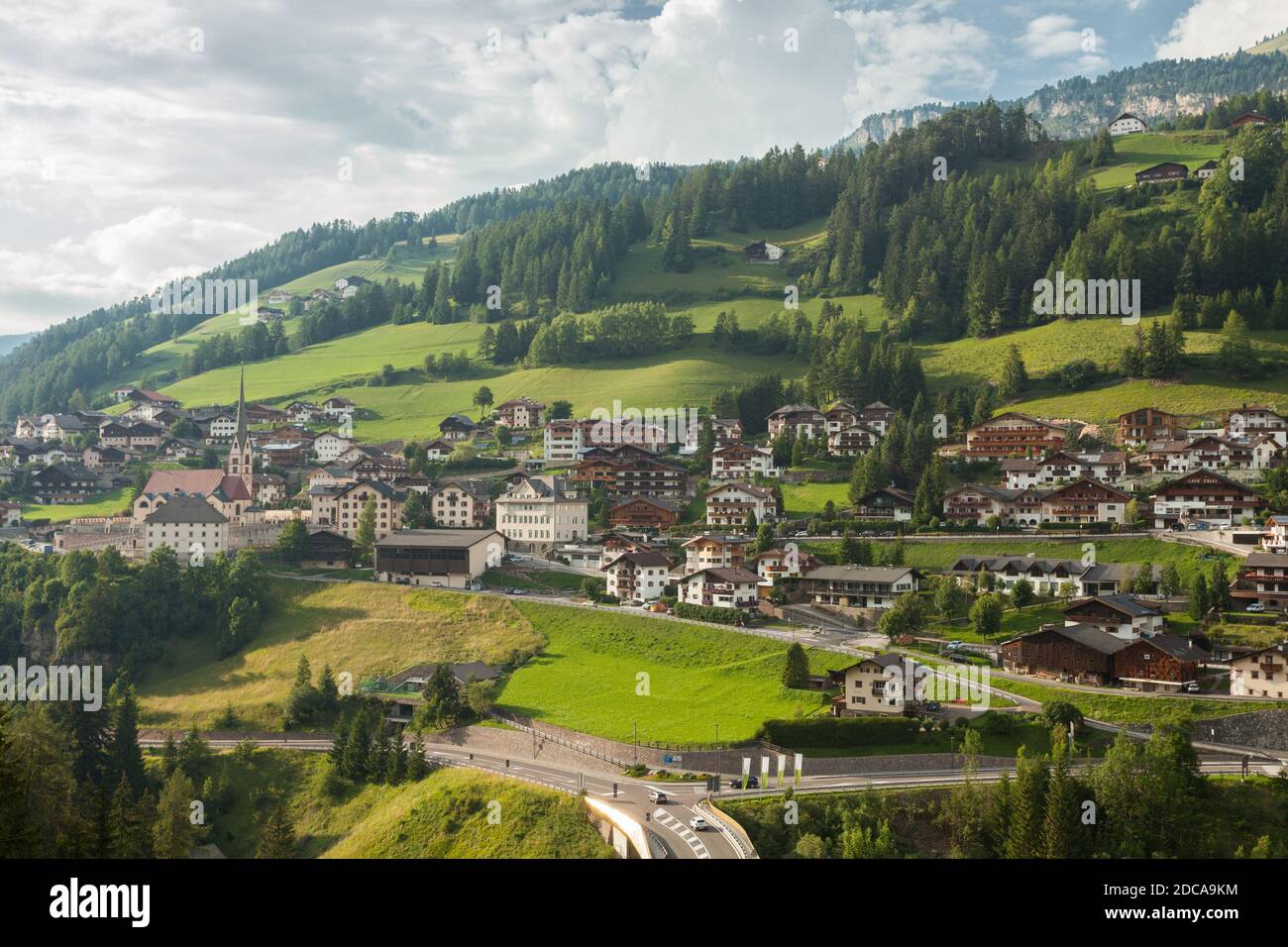 VAL GARDENA, ITALY - JULY 29, 2017: Panoramic view on St. Cristina town ...