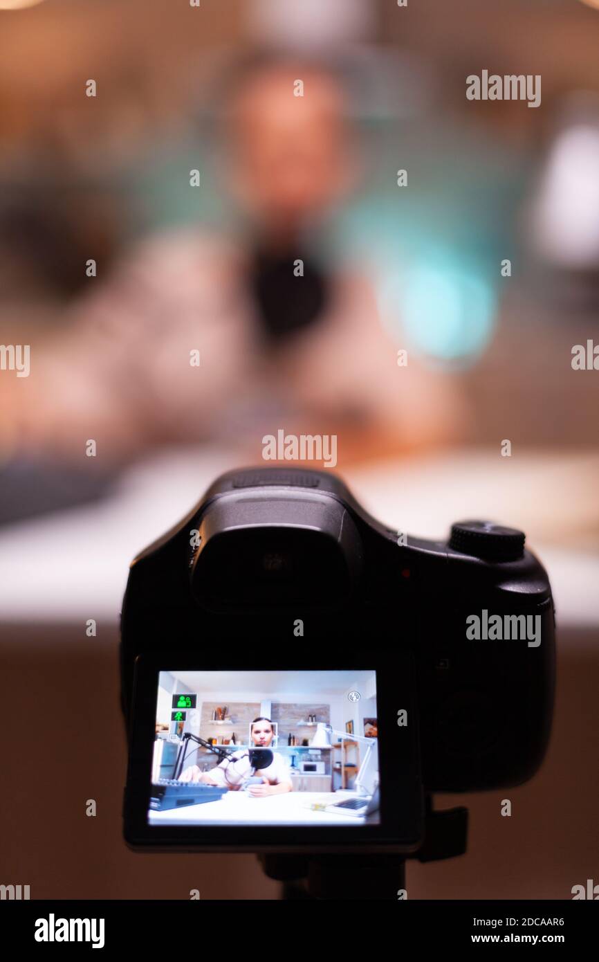 Doing vlog production with professional gear in home studio. Creative ...