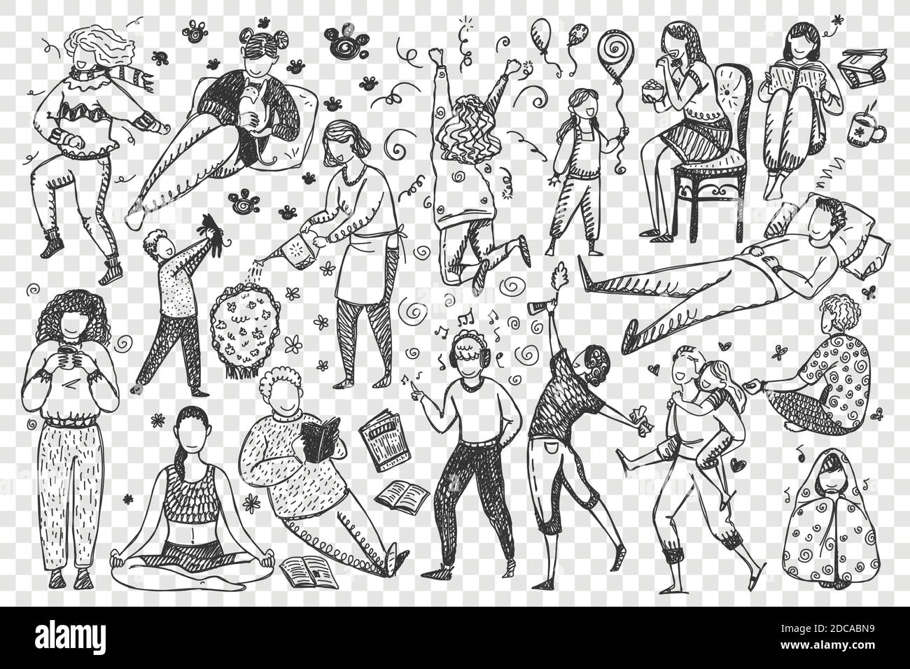People doodle set. Collection of hand drawn men women characters ...