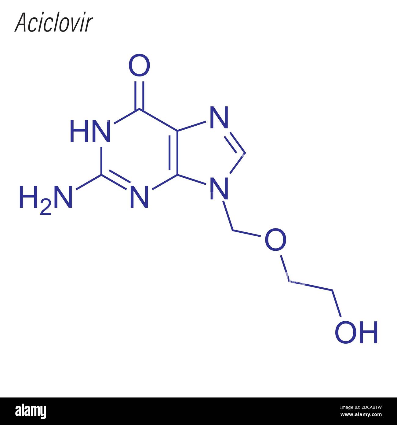 Skeletal formula of Aciclovir. Drug chemical molecule Stock Vector ...