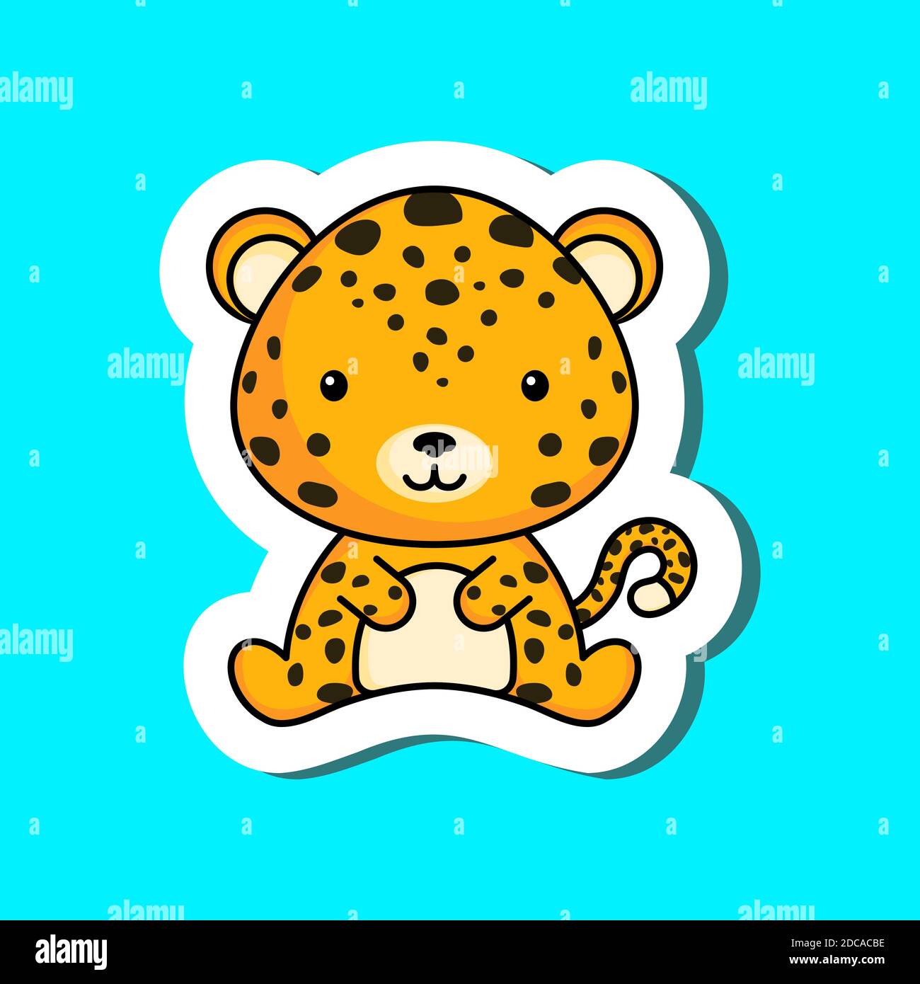 Cute cartoon sticker little cheetah logo template. Mascot animal ...
