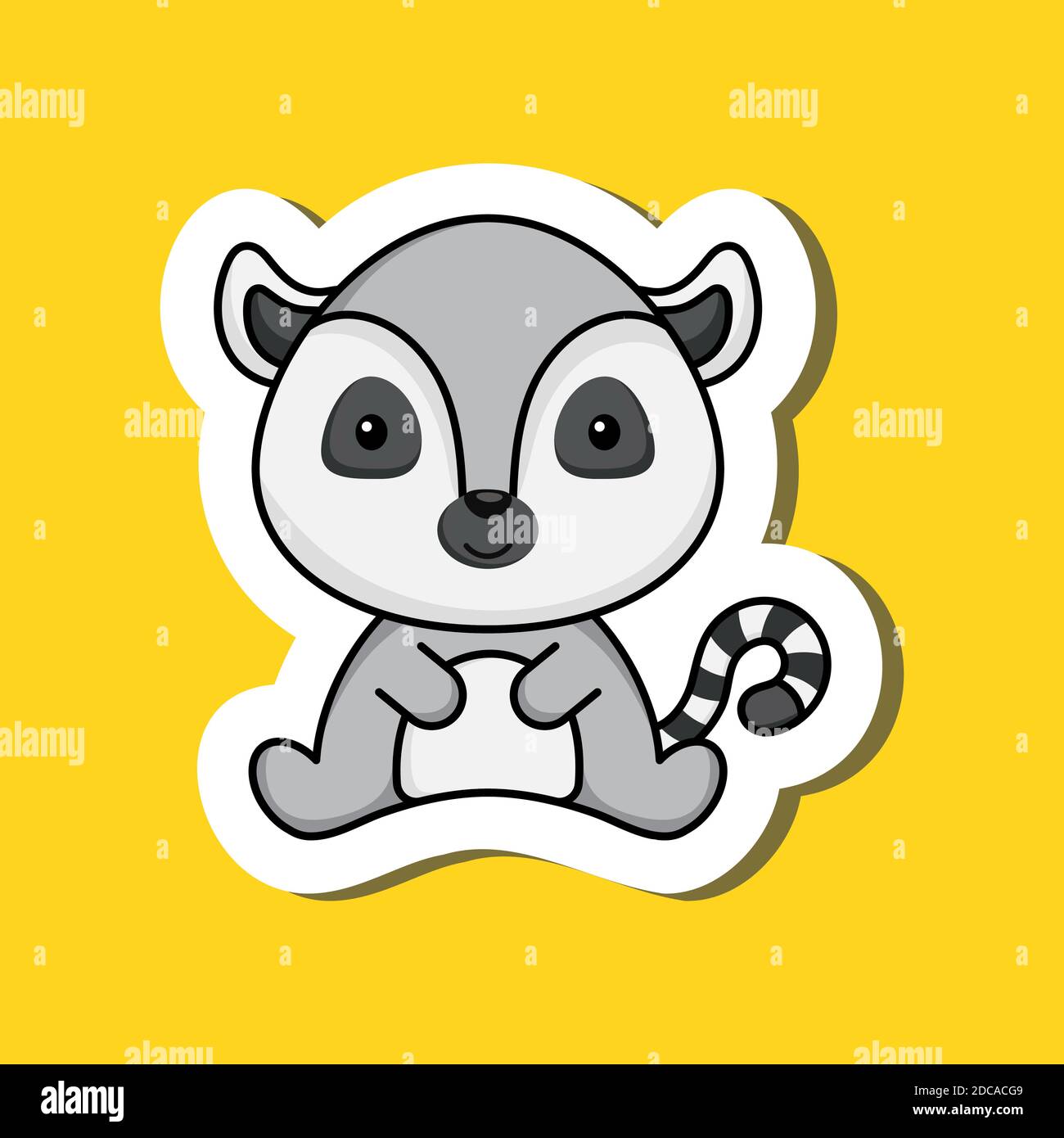 Cute cartoon sticker little lemur logo template. Mascot animal ...