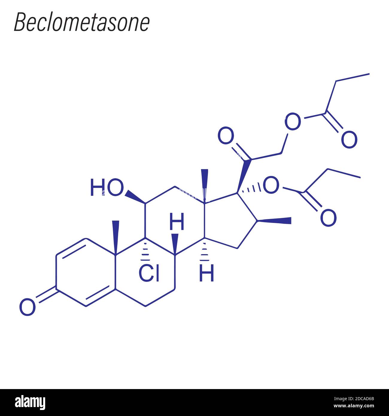 Skeletal formula of Beclometasone. Drug chemical molecule Stock Vector ...