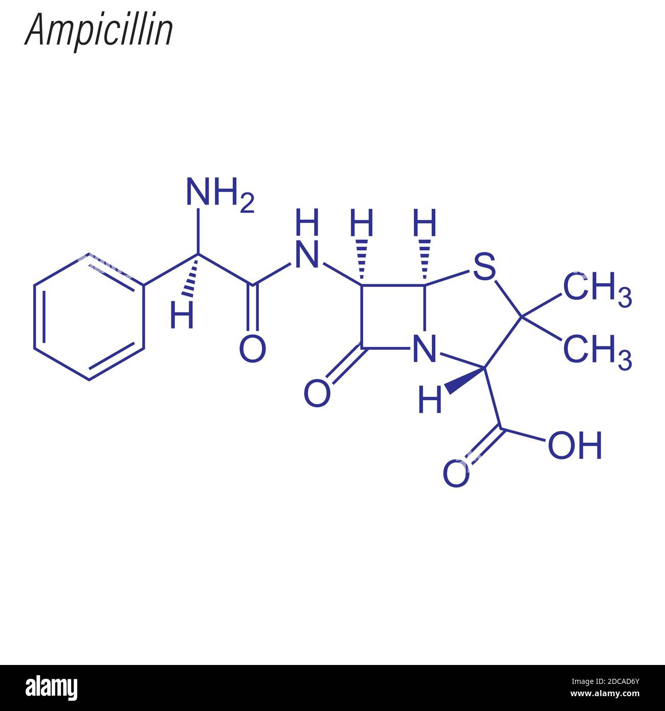Skeletal formula of Ampicillin. Drug chemical molecule Stock Vector ...