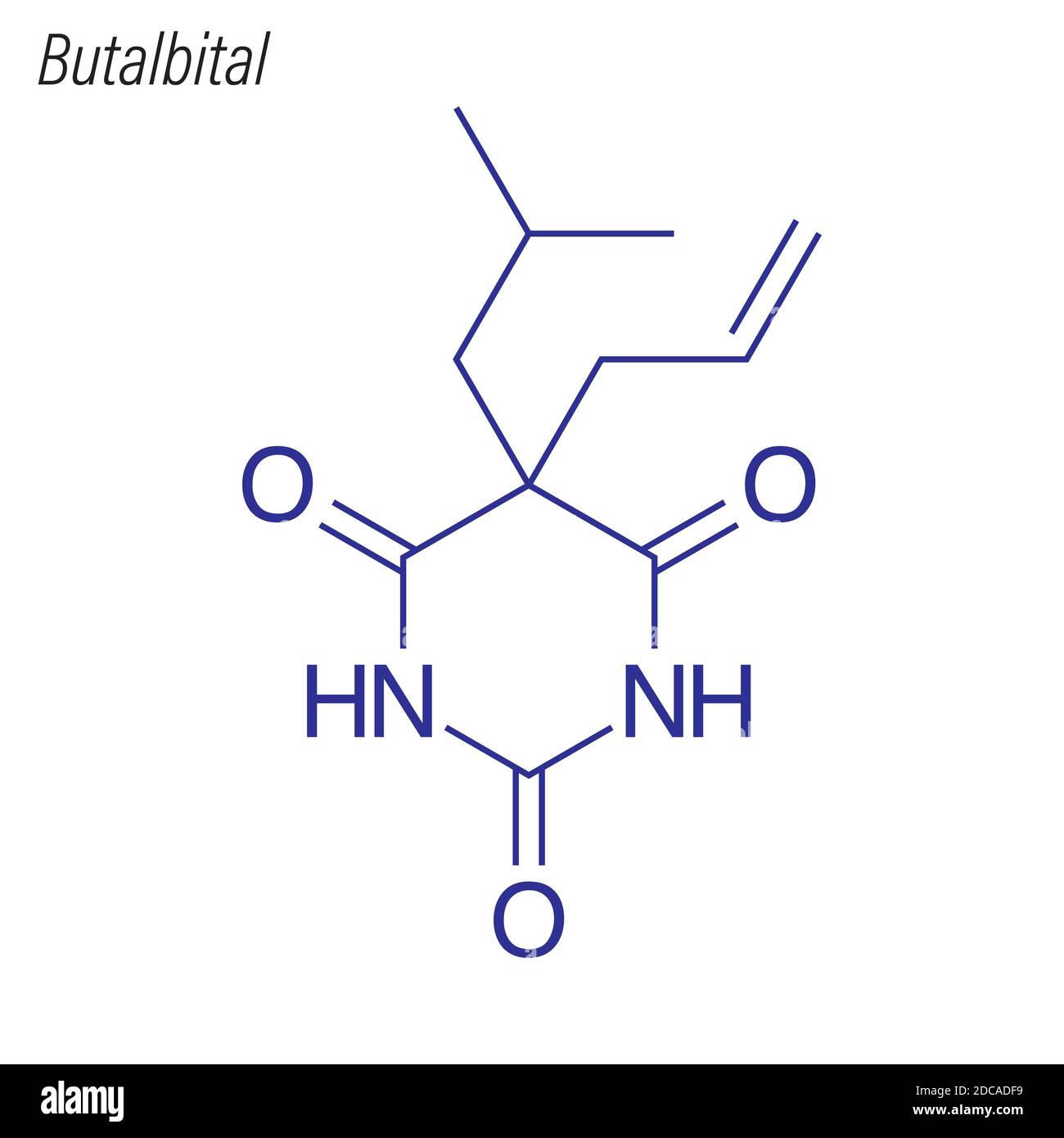 Skeletal formula of Butalbital. Drug chemical molecule Stock Vector ...
