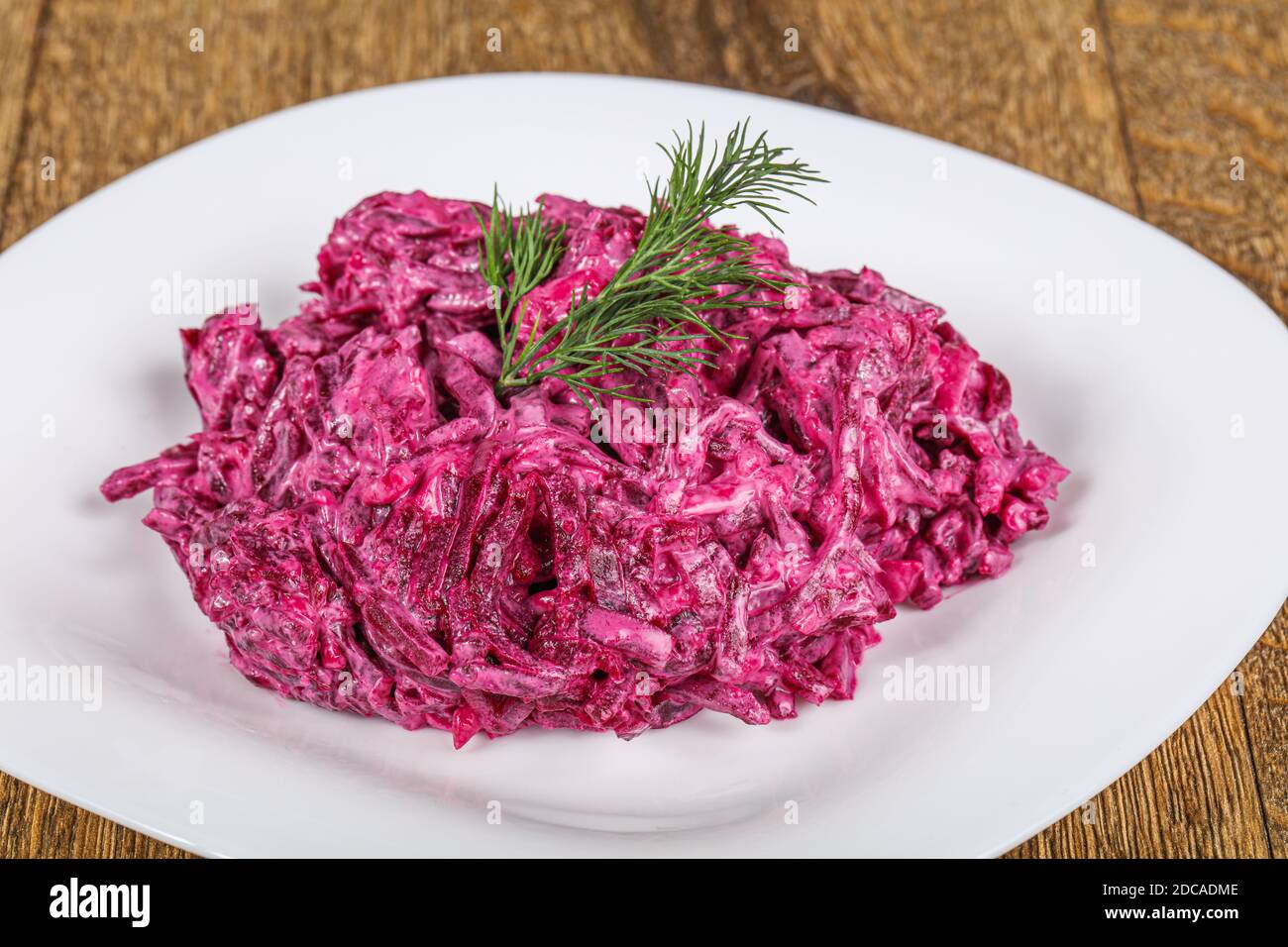 Vegetarian cuisine - Beetroot salad with mayonnaise served dill Stock ...
