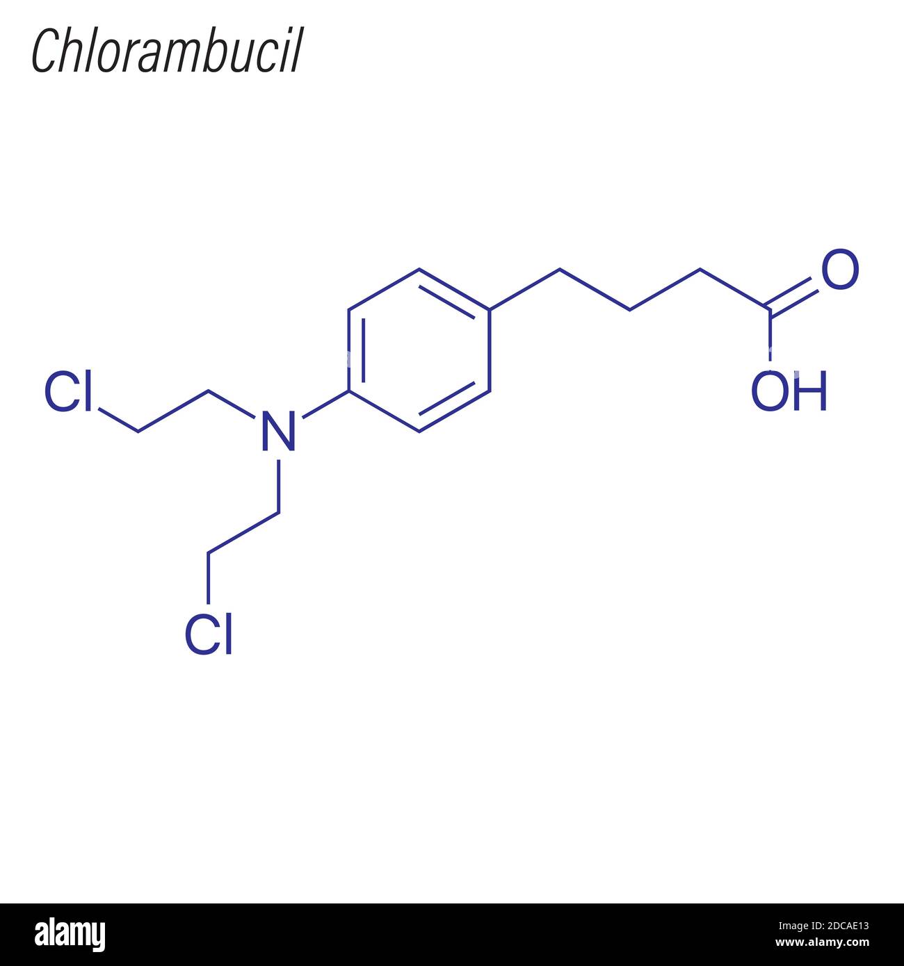 Skeletal formula of Chlorambucil. Drug chemical molecule Stock Vector ...