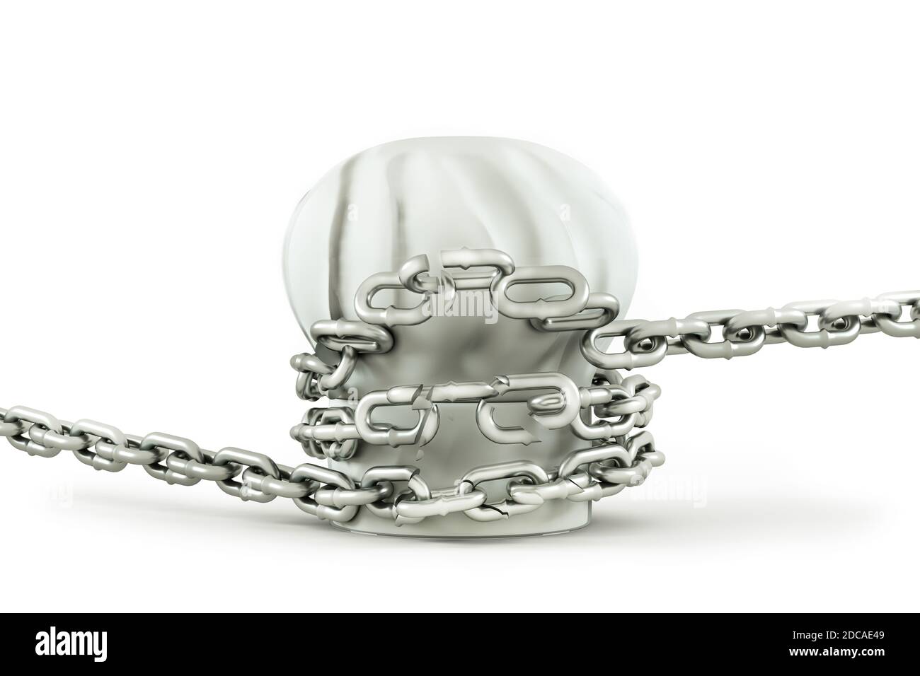 Chef hat pulling iron chains broken in white background. Freedom or ...